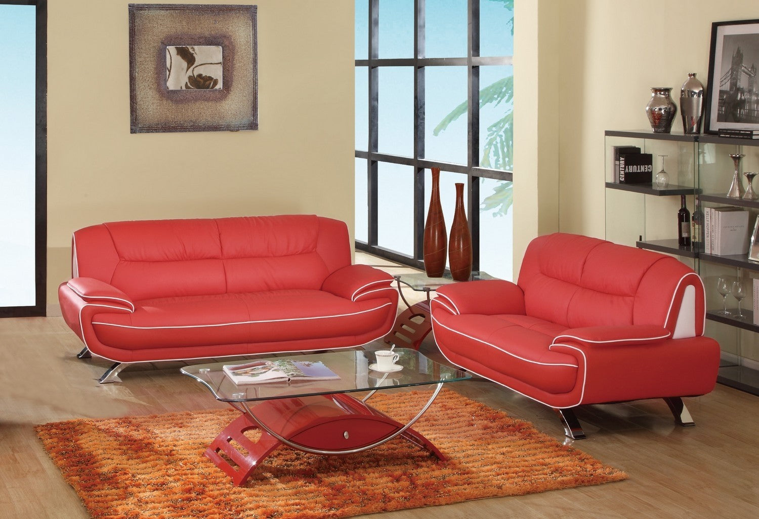2PCS RED SOFA AND LOVESEAT 405GU
